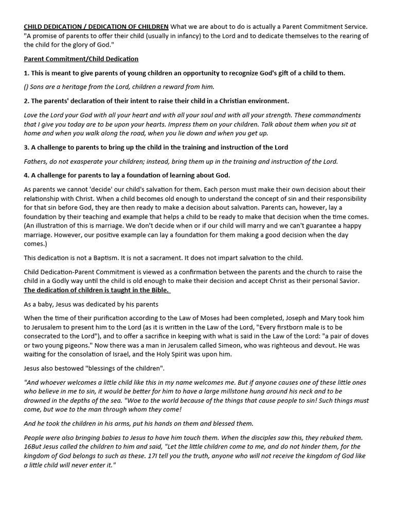 Child Dedication | PDF | Jesus | Salvation