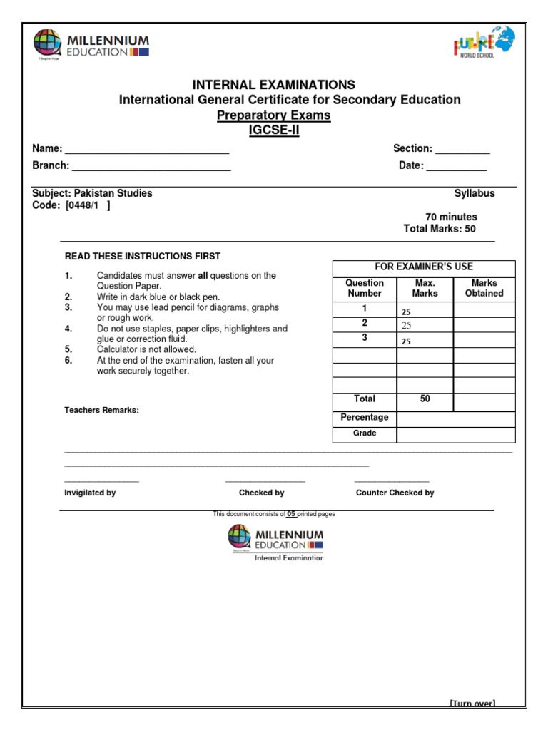 Paper Of First Three Chapters Of Section C Pdf Pakistan British