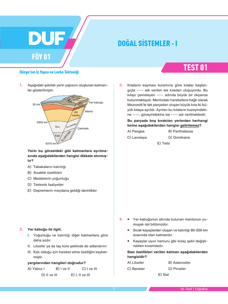 SINIF COĞRAFYA - DUF - FÖY 1 - Ornek | PDF