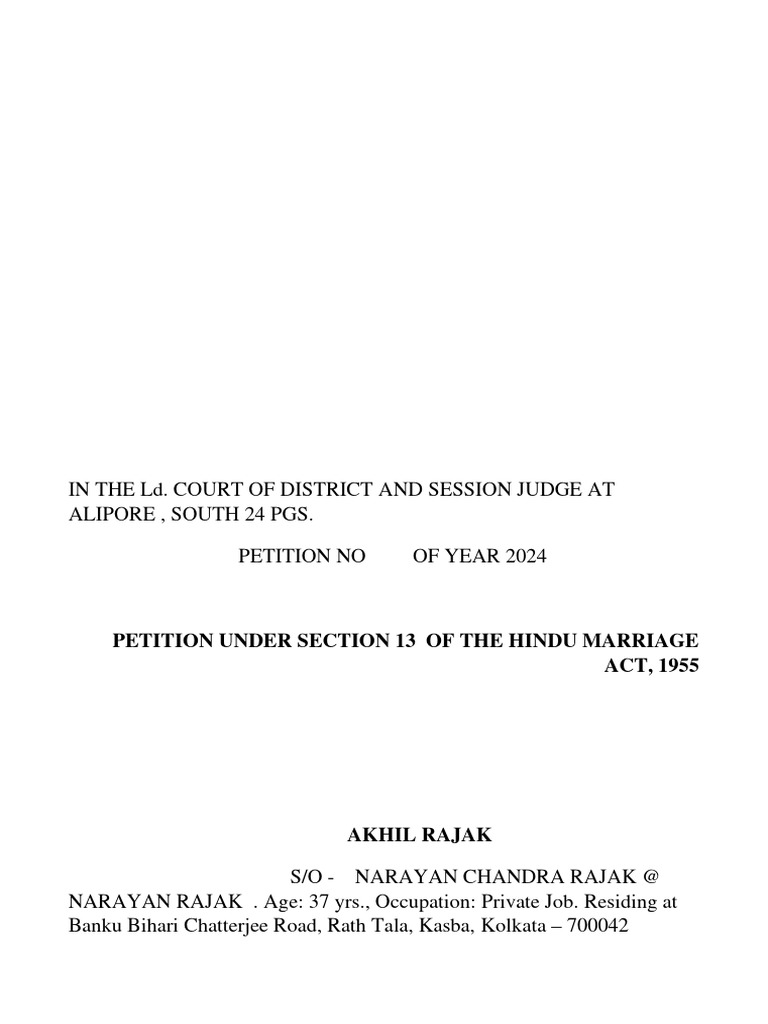 Divorce Petition: Akhil Rajak vs. Puja Rajak | PDF | Social ...