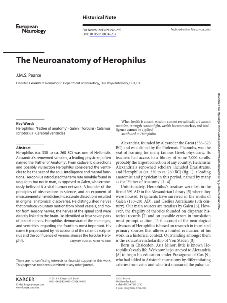 The Neuroanatomy of Herophilus | PDF | Anatomy | Vein