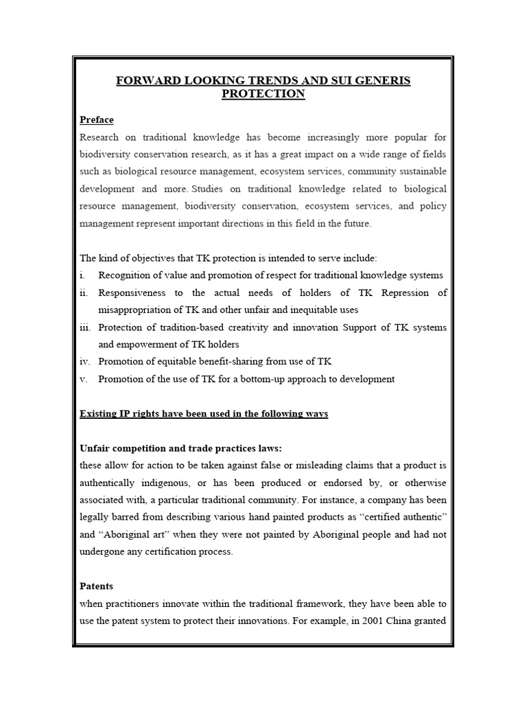 Emerging Trends and Sui Generis Protection | PDF | Traditional ...