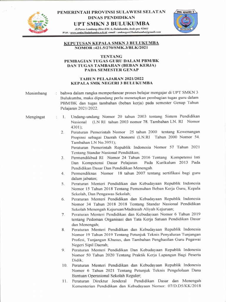 SK - Pembagian Tugas Semester Genap TP 2021-2022 | PDF