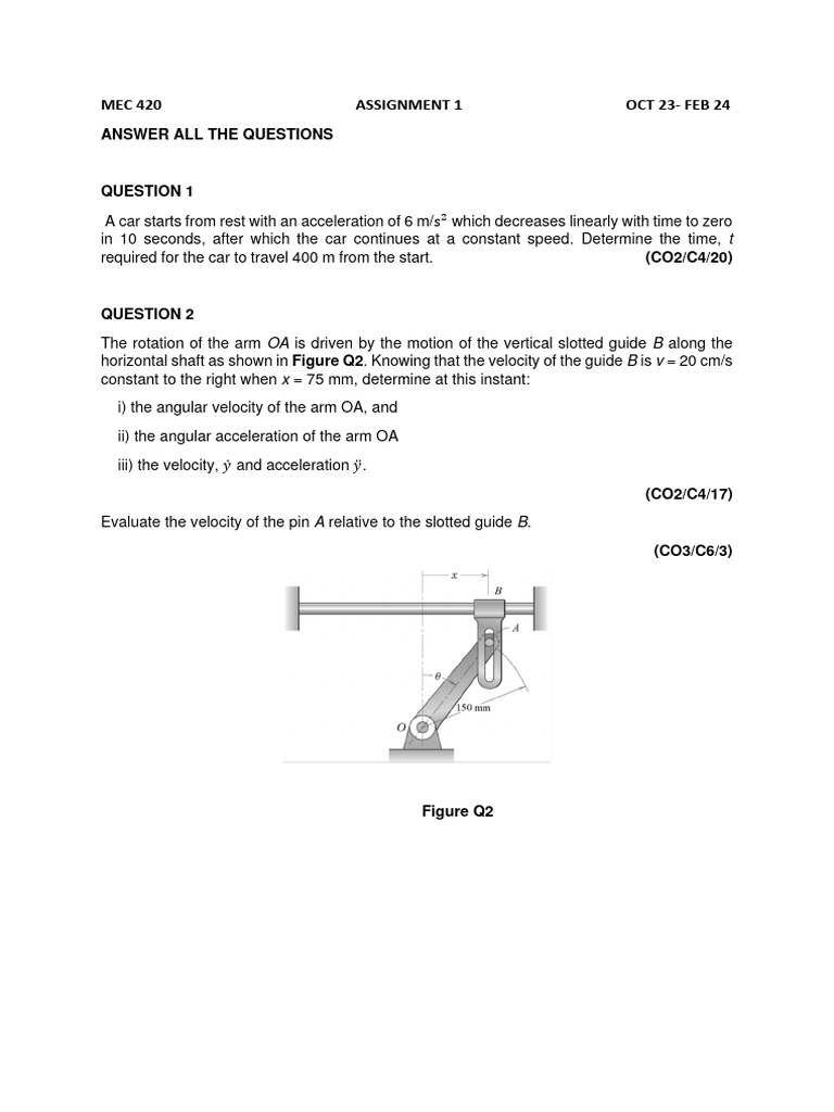 Assignment 1 (1) | PDF | Acceleration | Velocity