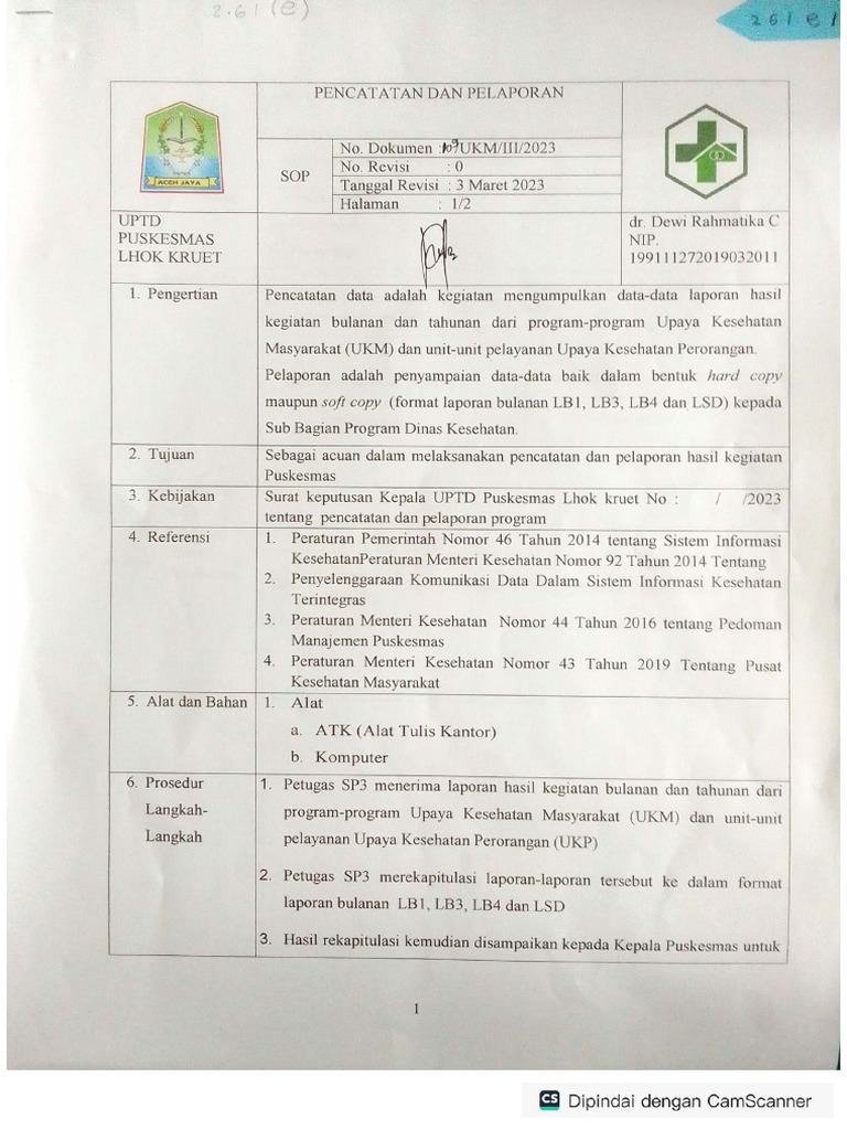 Ep. 2.6.i.e SOP Pencatatan Dan Pelaporan | PDF