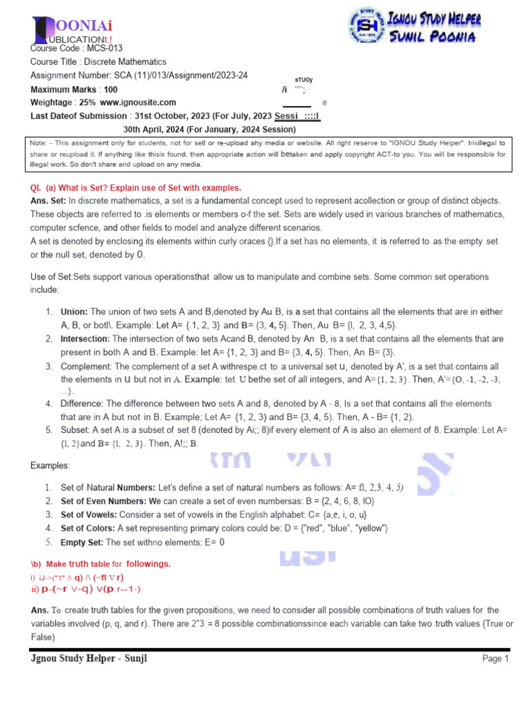 MCS-013 2023-24 Solved Assignment | PDF | Function (Mathematics ...