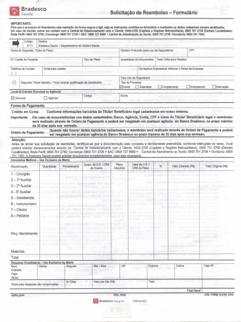 Formulario - Bradesco Saude | PDF