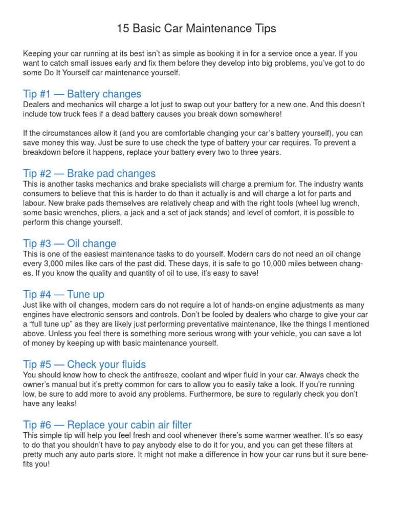 Essential Diy Car Maintenance Tips Pdf Car Gasoline