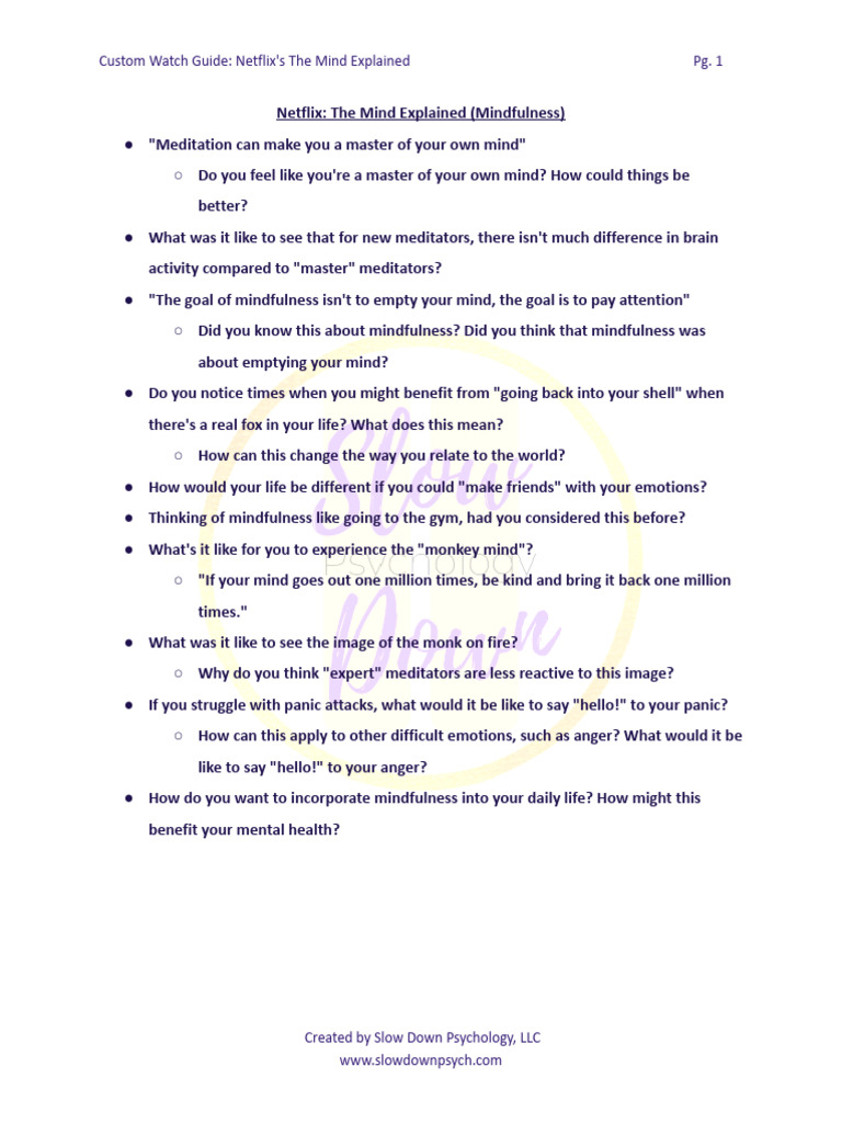 Netflix - The Mind Explained - Mindfulness | PDF