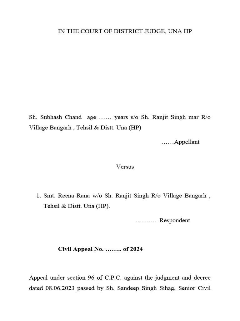 Subhash vs Reena Rana | PDF | Lawsuit | Appeal