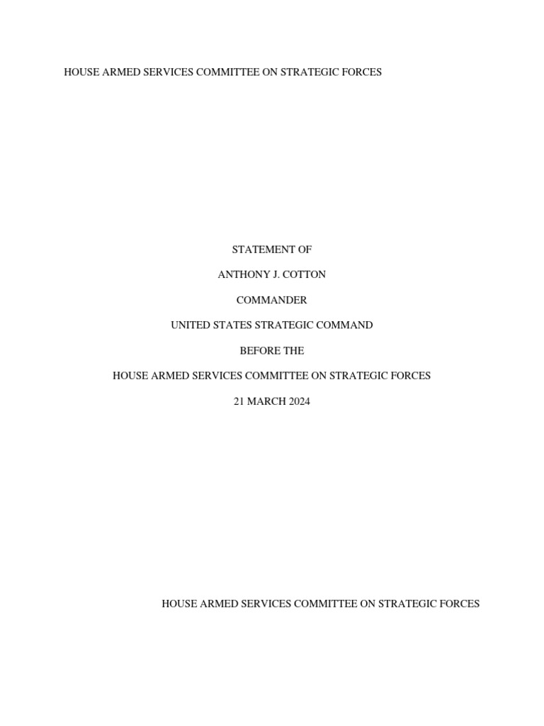 USSTRATCOM 2024 Congressional Posture Statement (HASC-SF - FINAL) | PDF ... USSTRATCOM 2024 Congressional Posture Statement (HASC-SF - FINAL) | PDF ...