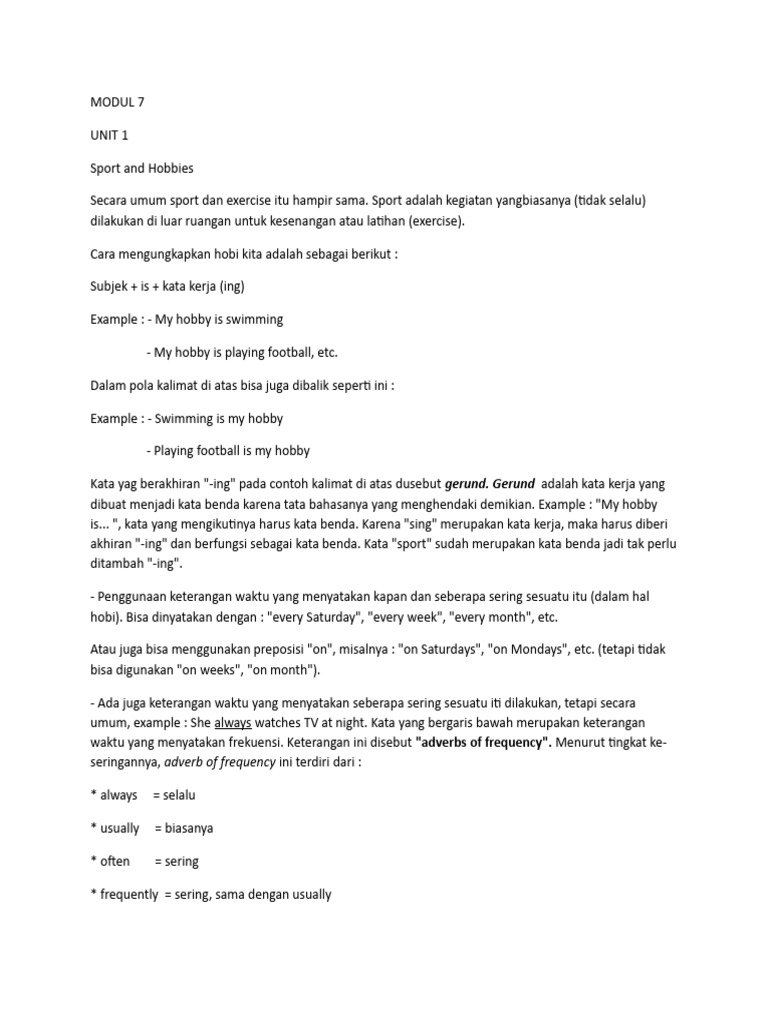 Modul 7 Leasure Activities | PDF | Seni & Disiplin Bahasa