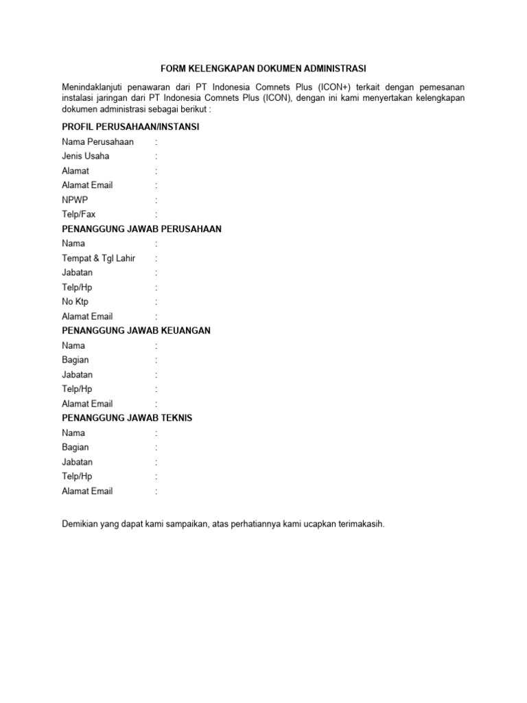Form Kelengkapan Dokumen Administrasi | PDF