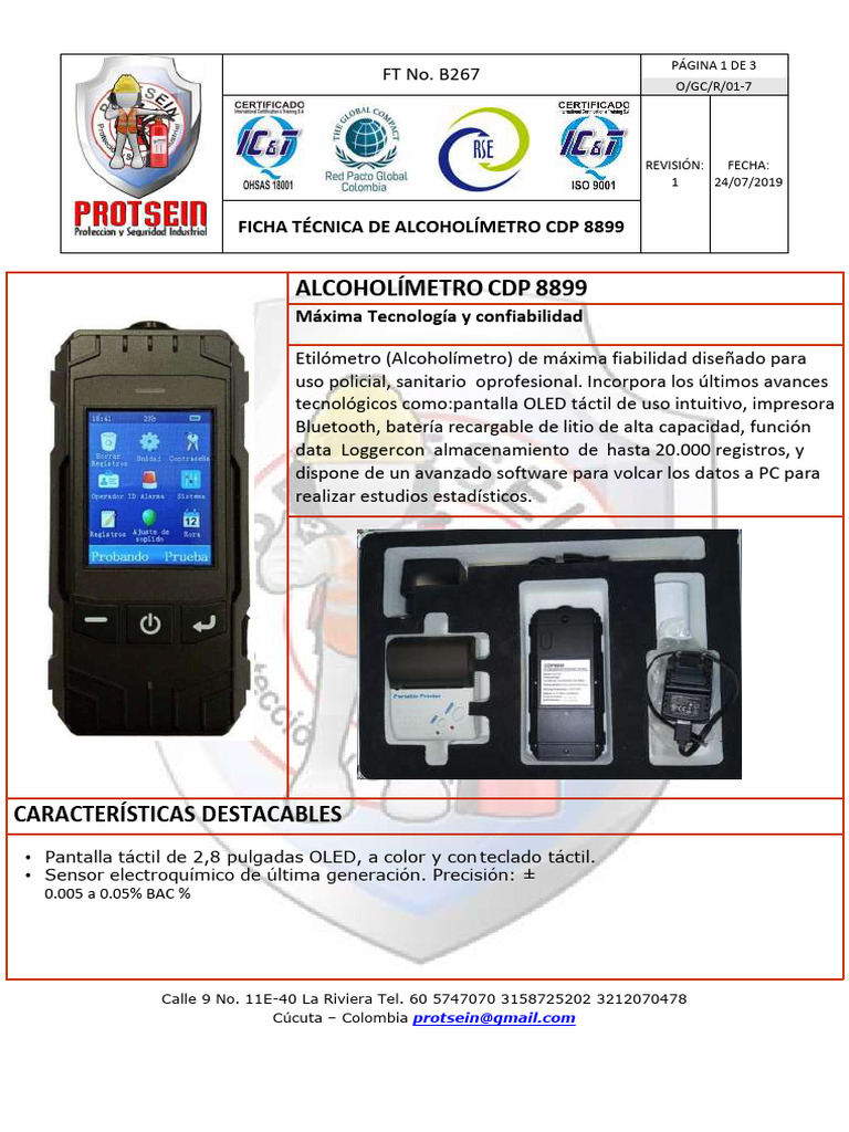 FT Nº B267 FICHA TÉCNICA DE ALCOHOLÍMETRO CDP 8899 | PDF | Ingeniería ...