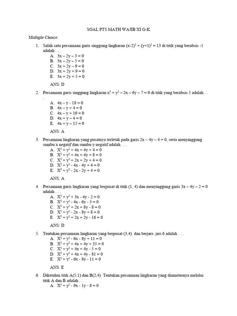 Soal PTS Math Wajib Xi G-K | PDF | Olahraga & Rekreasi | Metode & Bahan Ajar