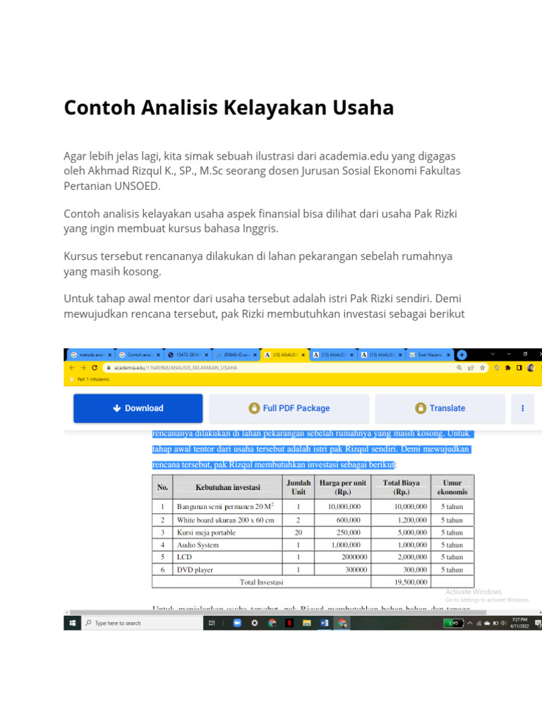 Contoh Analisis Kelayakan Usaha | PDF