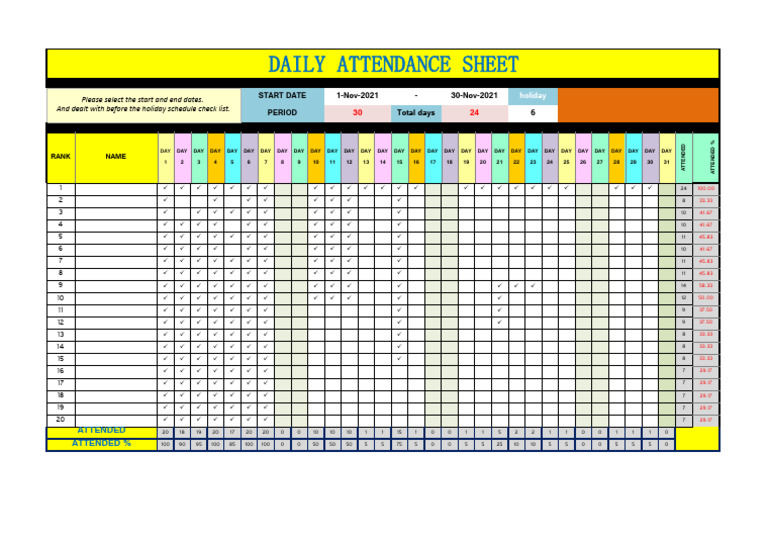 November Daily Attendance Report | PDF