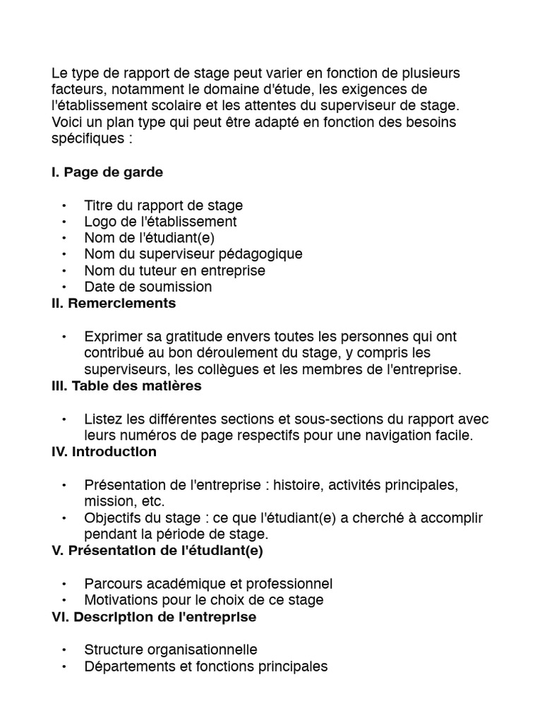 Rapport de stage : Guide pour étudiants | PDF | Pédagogie