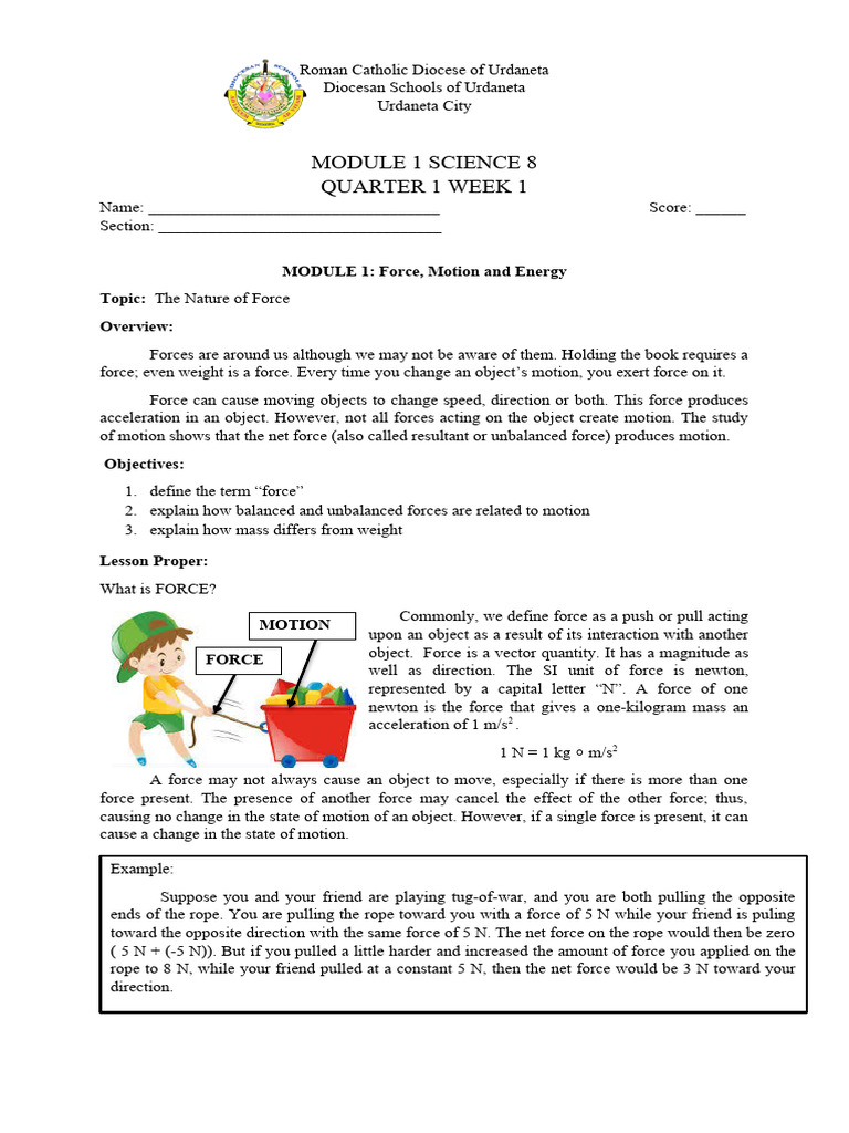 Module Grade 8 Science First Quarter 2021 | PDF | Force | Weight