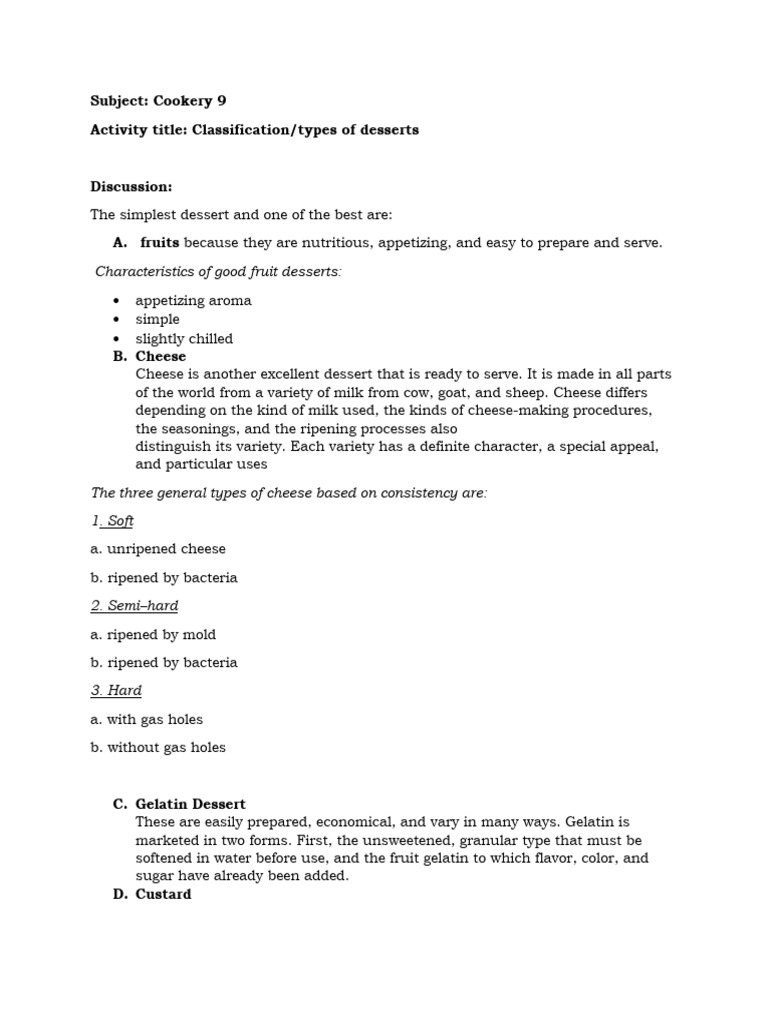 Cookery9.Fourth Quarter Week 2 | PDF | Desserts | Pudding