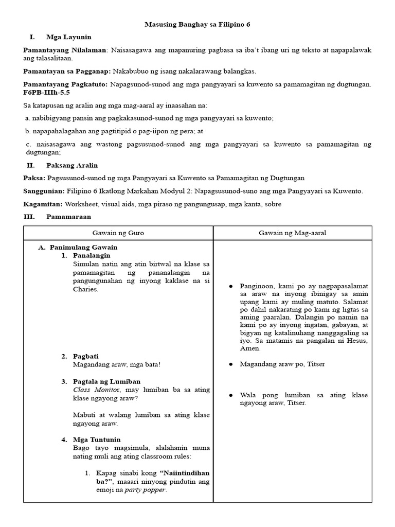 DLP in Filipino 6 Online Class | PDF