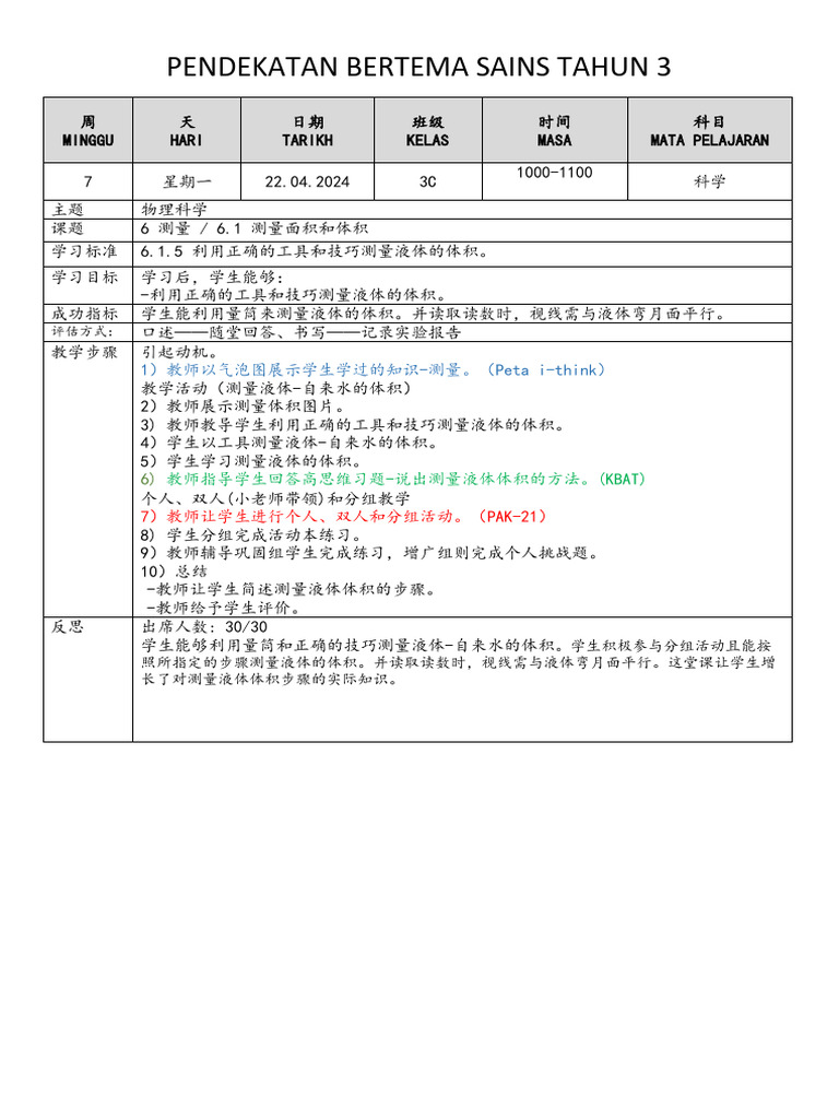RPH SN Tahun 3 Pendekatan Bertema | PDF