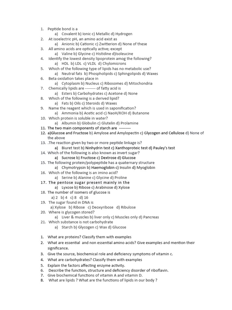 Key Biochemistry Questions for Nursing | PDF | Carbohydrates | Biochemistry