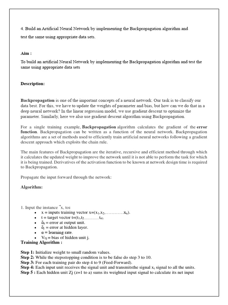 Exp 4 Pdf Artificial Neural Network Algorithms And Data Structures 5232