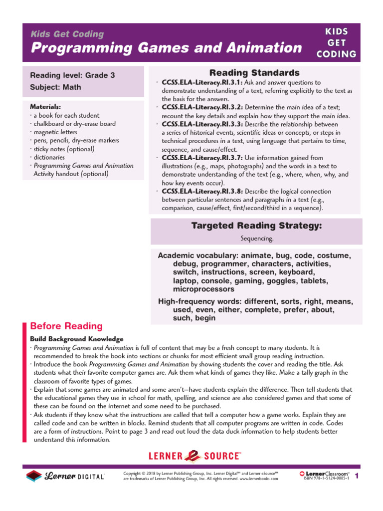 DL1275 Ho-Teaching Guide 3427 25427 Programming Games and Animation ...