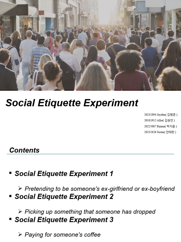 Social Etiquette Experiments Overview | PDF | Self-Improvement