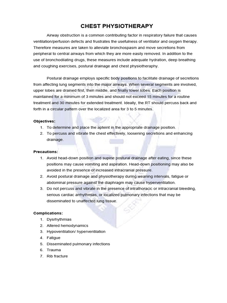 Chest Physiotherapy: Objectives | Download Free PDF | Pulmonology | Clinical Medicine