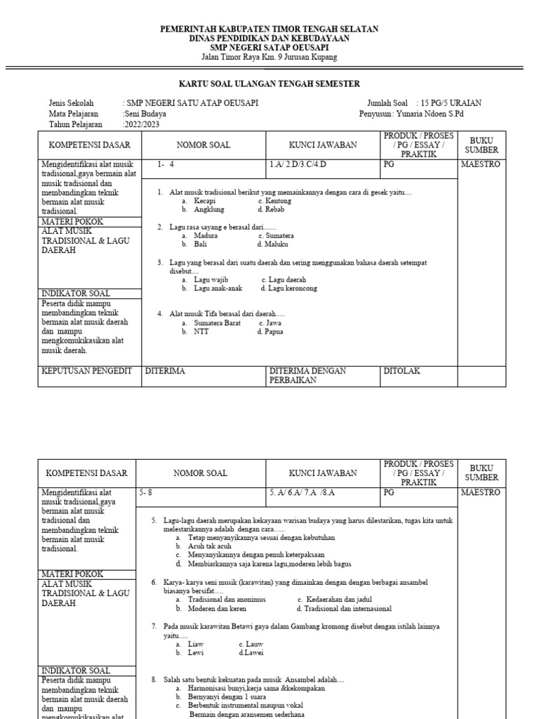 KARTU SOAL - SBK 8 (New) | PDF