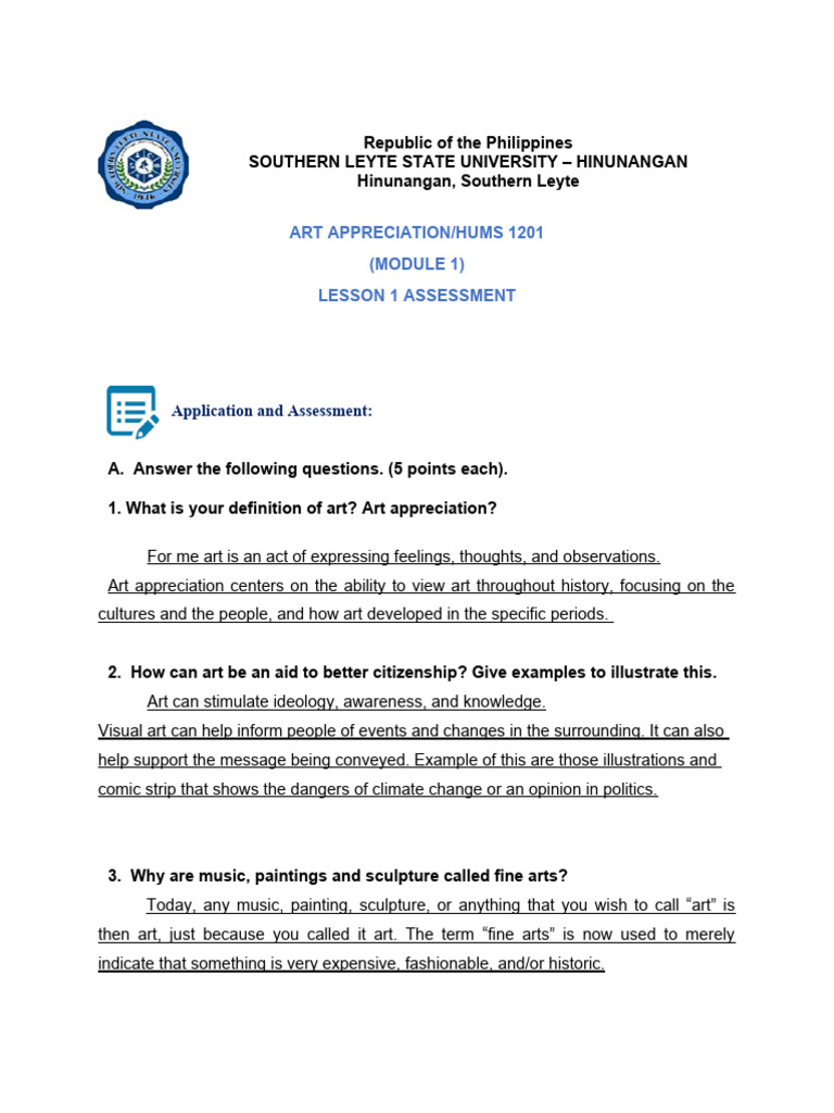 Module 1-Assessment L1 Answer | PDF | The Arts | Liberal Arts Education