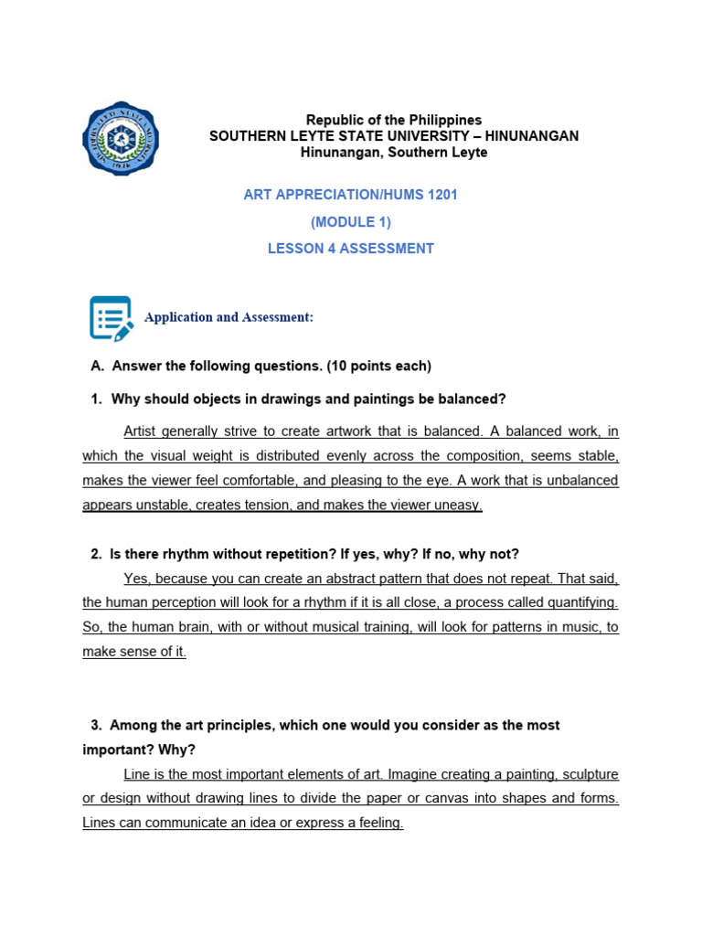 Module 1-Assessment L4 | PDF | Composition (Visual Arts) | The Arts