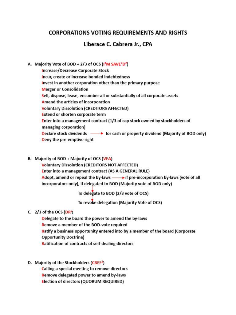 Corporations Voting Requirements | PDF | Stocks | Corporations