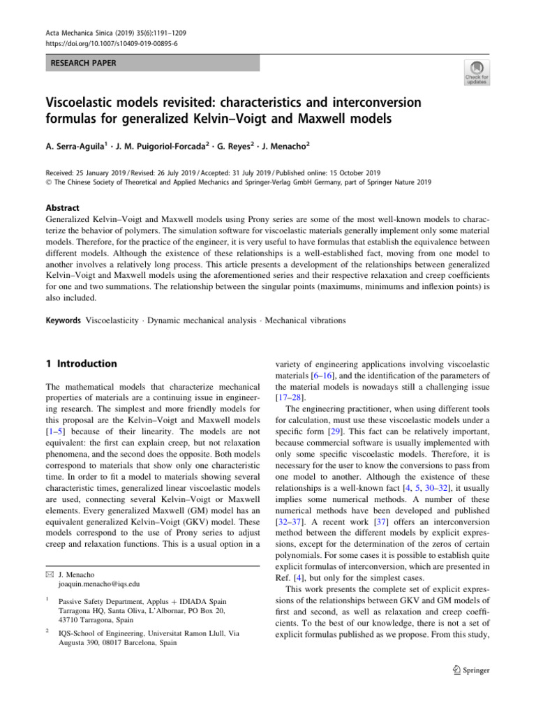 Viscoelastic Models Revisited: Characteristics and Interconversion ...