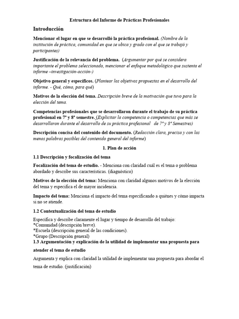 Estructura del Informe de Prácticas Profesionales | PDF | Evaluación | Aprendizaje