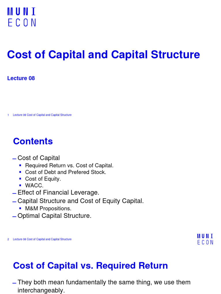 Lecture 08 Cost of Capital and Capital Structure | Download Free PDF ...