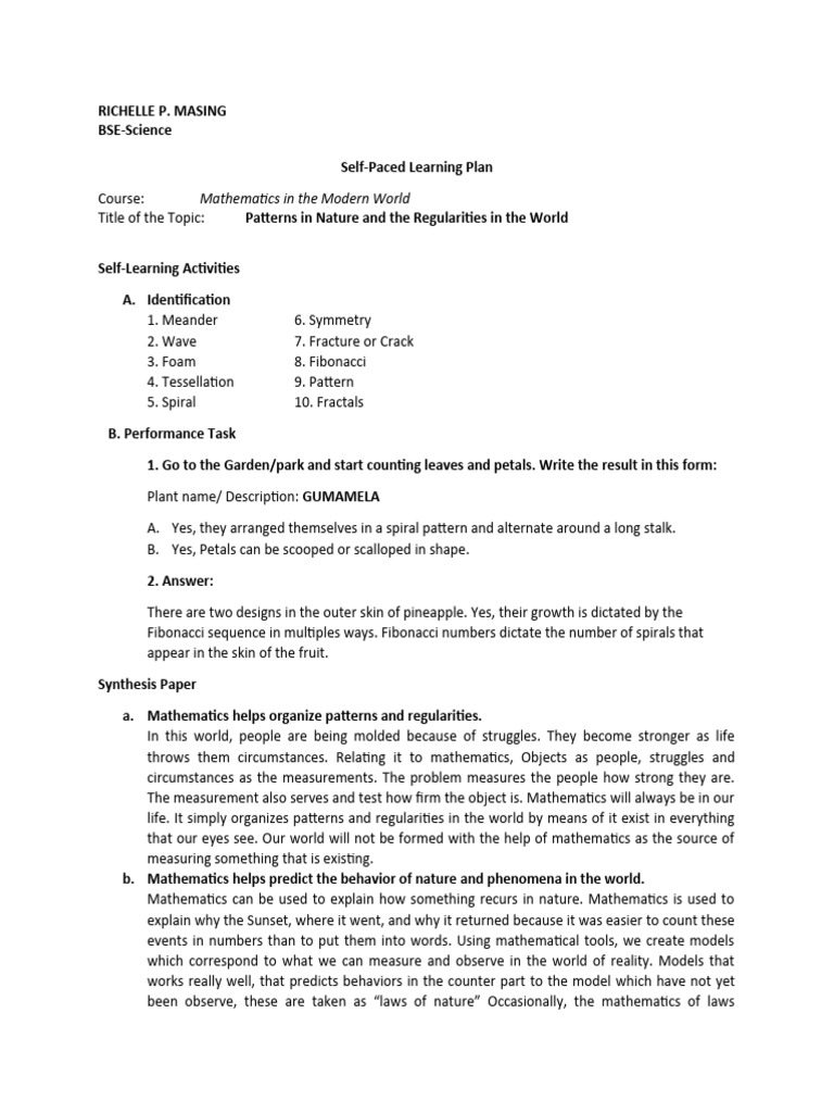 MitMW - Lesson 1&2 Answer | PDF | Pattern | Mathematics
