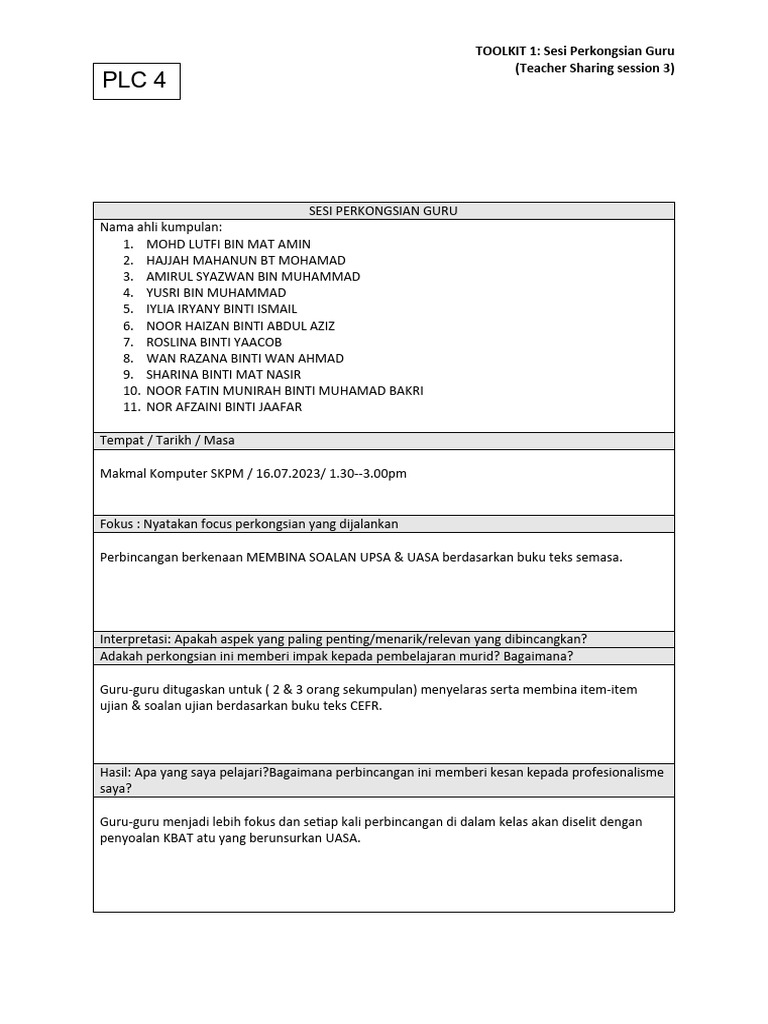Plc Teacher Sharing 4 Pdf
