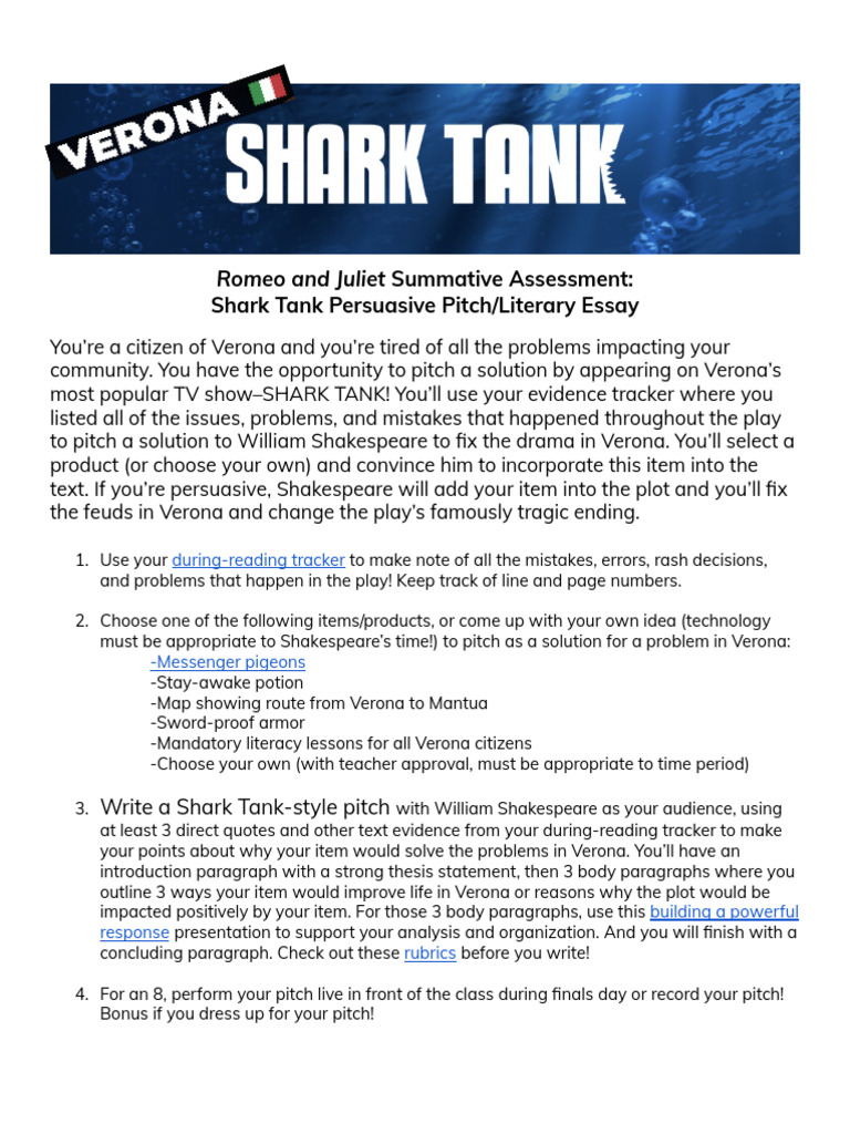 R J Shark Tank Summative 2024 | PDF | Essays | William Shakespeare