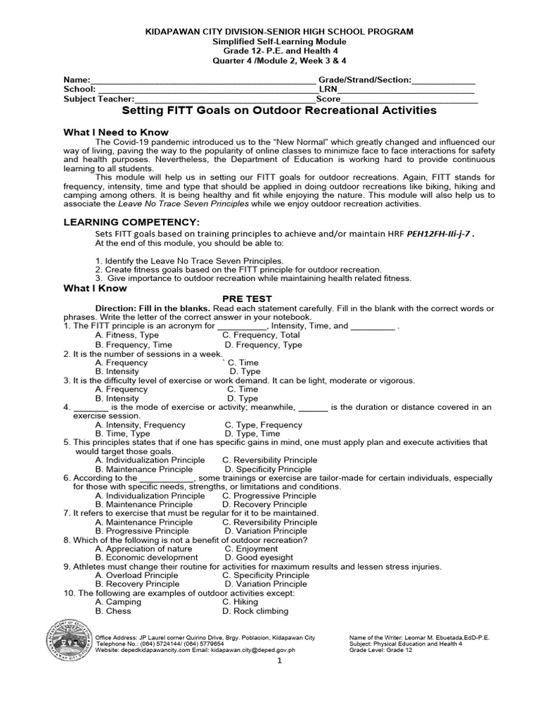 Setting FITT Goals for Outdoor Recreation | PDF | Career & Growth