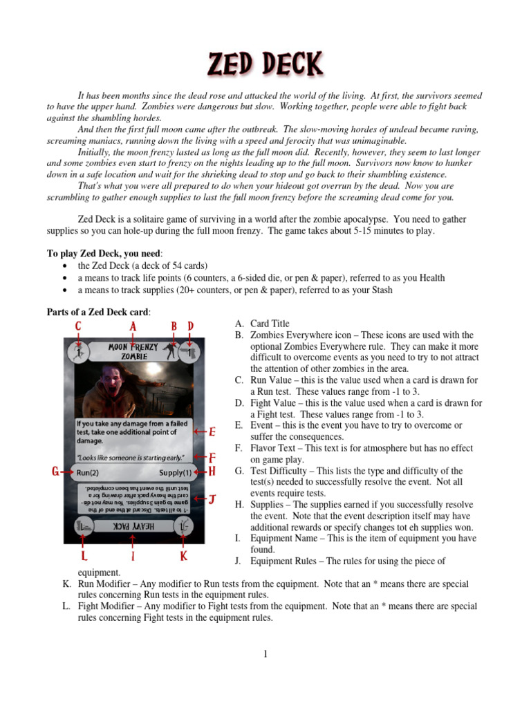 Zed Deck Rules | PDF | Zombies | Gaming Devices