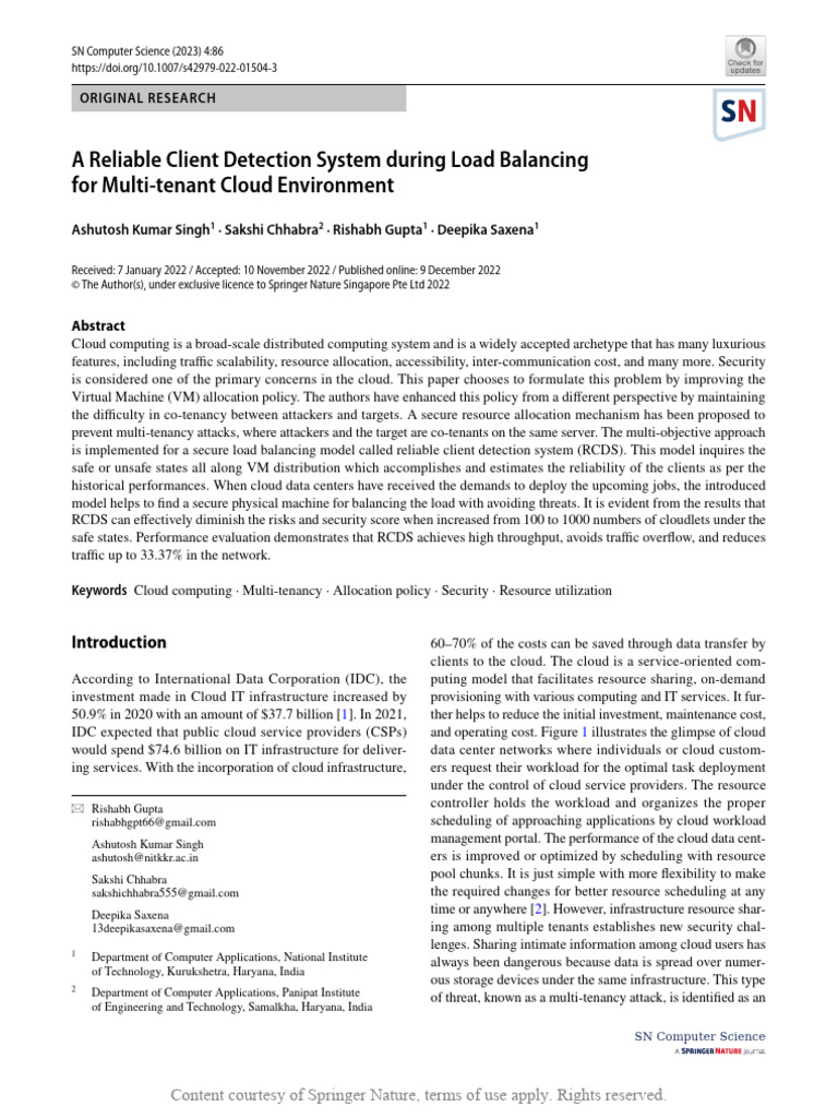 A Reliable Client Detection System During Load Bal | PDF | Cloud ...