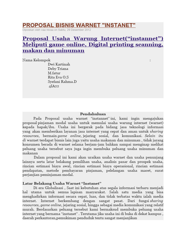Proposal Bisnis Warnet Instanet 2023 | PDF