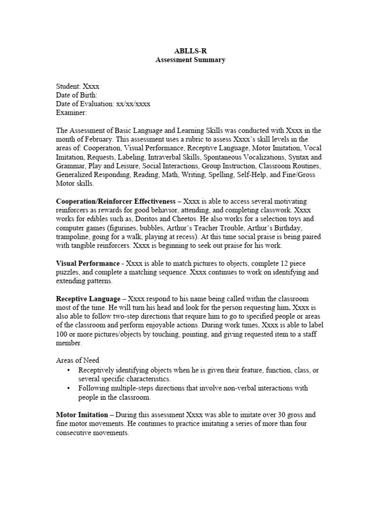 ABLLS Example Report-1 | PDF | Adverb | Word