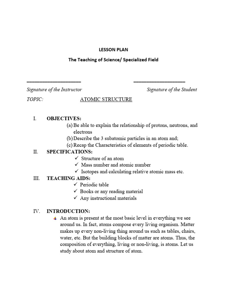 Lesson Plan | Download Free PDF | Atoms | Proton