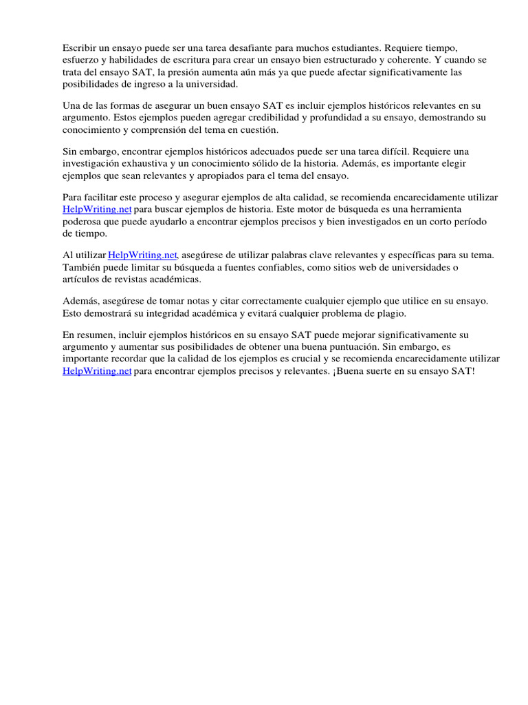Ejemplos de Historia para El Ensayo Sat | PDF | Se sentó | Ensayos