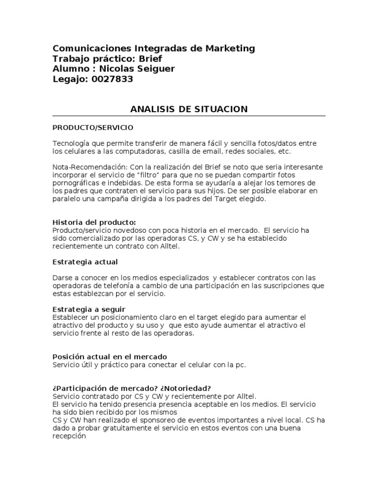 Tp Brief Alumno Nicolas Seiguer Pdf Telefonía Móvil Marketing