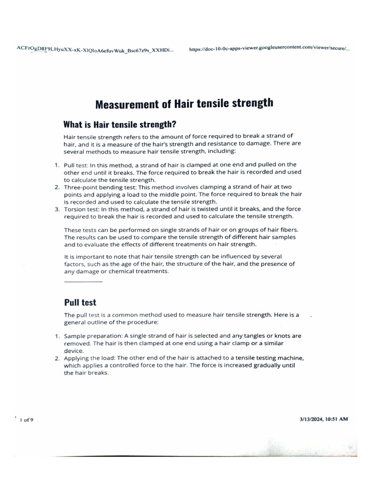 Hair Tensile Strength | PDF